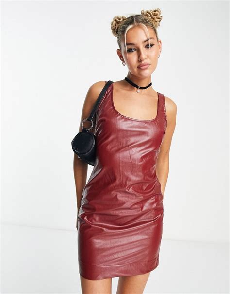 Rebellious Fashion Leather Look Ruched Mini Dress In Purple Red
