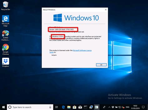 windows 10 version via winver
