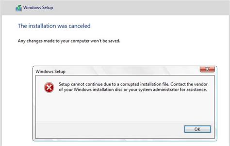 win 10 setup cannot continue due to a corrupted installation file