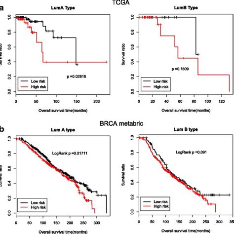 Prognosis Of Low And High Risk Groups In Luminal A And Luminal B