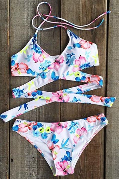 Cupshe Floral Authority Cross Halter Bikini Set Swimsuits Bikinis