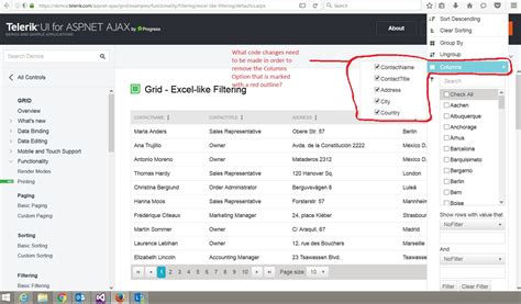c how to remove columns option from telerik “grid excel like