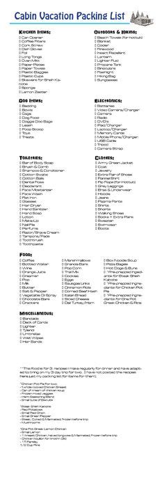 The Ultimate Cabin Trip Packing List 50 Things To Bring Free