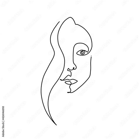 Female Face Drawn In One Line Style With Long Hair Elegant Continuous