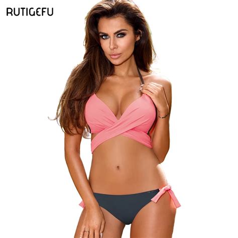 Rutigefu 2017 Sexy Bikini Women Swimsuit Push Up Swimwear Cross Bandage