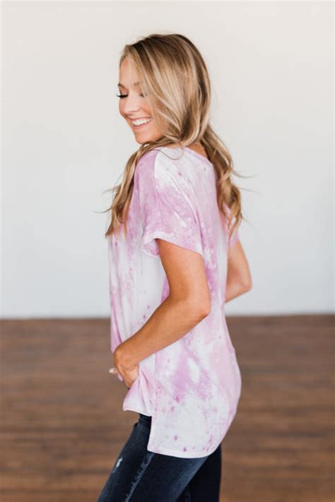 First Love Tie Dye V Neck Top Pink Purple Ivory The Pulse Boutique
