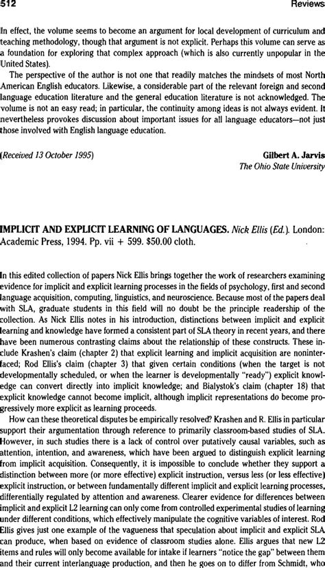 Implicit And Explicit Learning Of Languages Nick Ellis Ed London