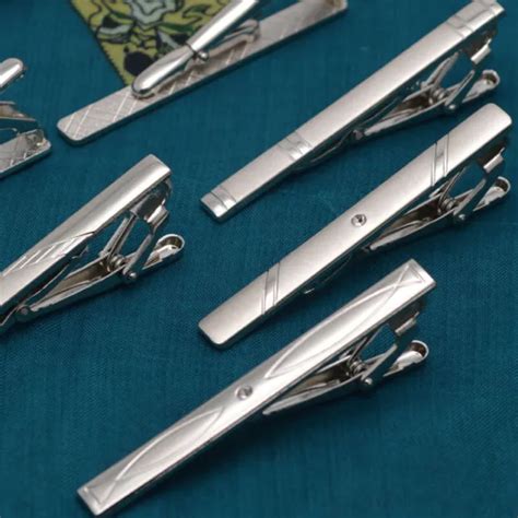 Mens Silver Tie Pin Clip Bar Stainless Steel Clasp Skinny Necktie