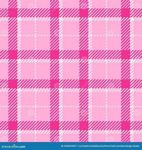 Girly Pink Seamless Plaid Vector Pattern Gingham Bright Color Checker