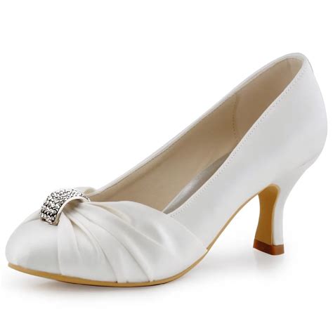 D Hc1526 White Ivory Women Shoes Closed Toe Low Spool Heel Pumps