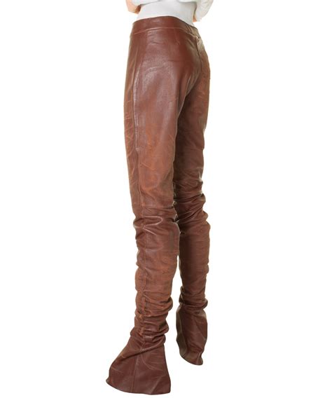 Fw 2001 Dolce And Gabbana Runway Brown Leather Extra Long Skinny Pants