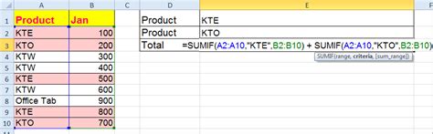 how to sumif with multiple criteria in one column