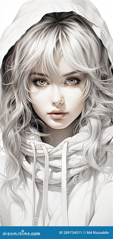 Cute Anime Girl In The Style Of Line Art Stock Illustration