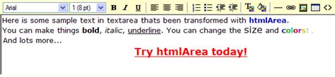 htmlarea turn any textarea into a wysiwyg editor