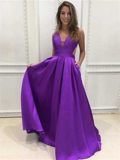 V Neck Backless Purple Prom Dresses V Neck Backless Purple Formal Gra