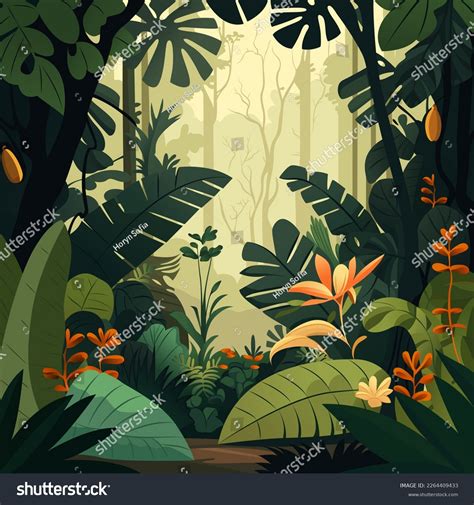 Jungle Tropical Rainforest Tropical Leaves Foliage Stock Vector