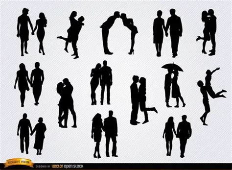 Romantic Couples In Love Silhouettes Vector Illustrator Pack