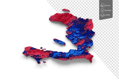 Premium Psd Haiti Map With The Flag Color Red And Blue Shaded Relief
