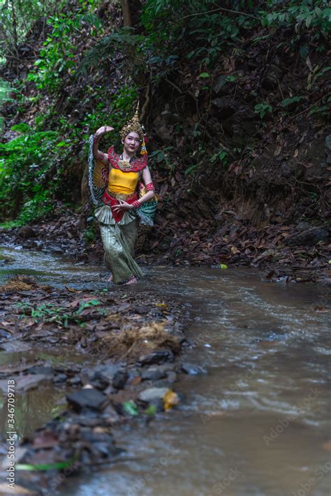 Beautiful Thai Young Woman Portrait In Kinnaree Traditional Dress