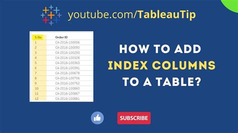tableau how to add index column to a table in tableau youtube