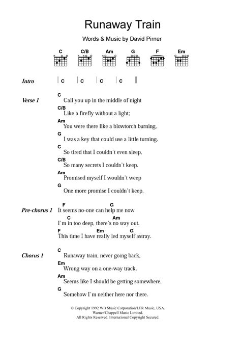Runaway Train By Soul Asylum Sheet Music For Guitar Chords Lyrics At