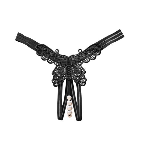Ryrjj Women G String Sexy Lace Butterfly Embroidery Pearl G String