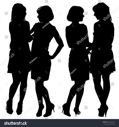 Silhouette Two Young Slender Women On Stock Illustration 259640336