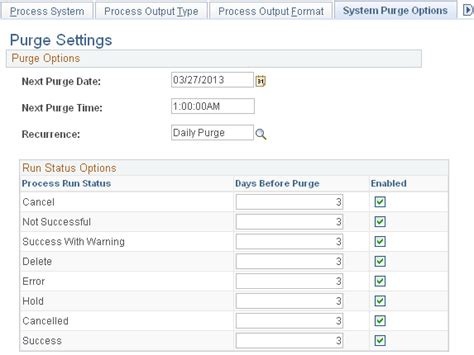 configuring the purge process