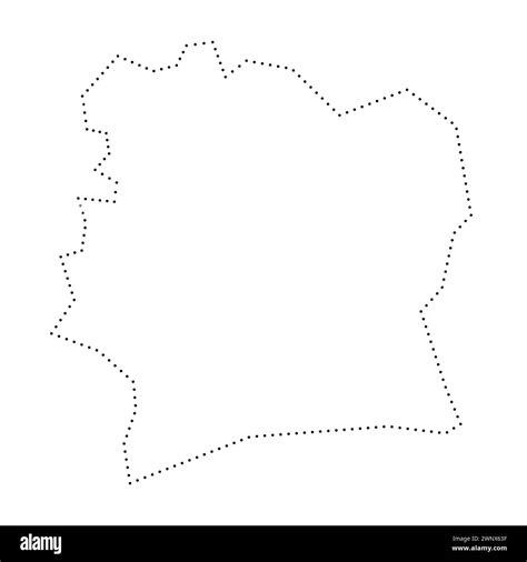 Ivory Coast Country Simplified Map Black Dotted Outline Contour
