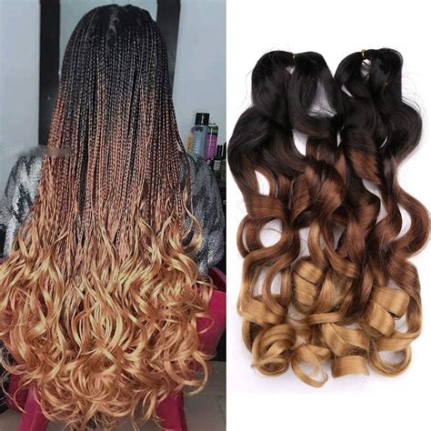 French Curly Crochet Braiding Hair Synthetic Loose Wave Ombre Braids