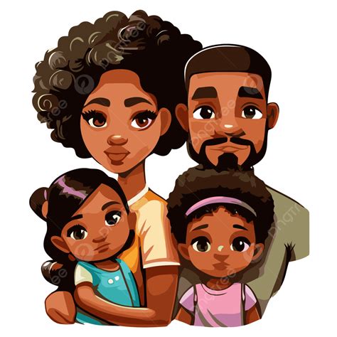 Famille Noire Avec Un Dessin Animé Chibi Vecteur Png Conception