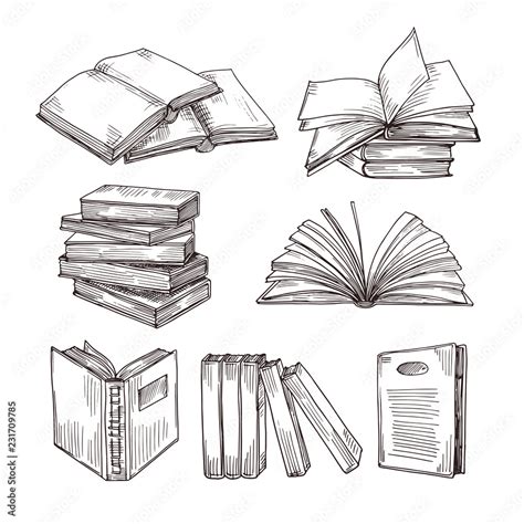 Sketch Books Ink Drawing Vintage Open Book And Books Pile School