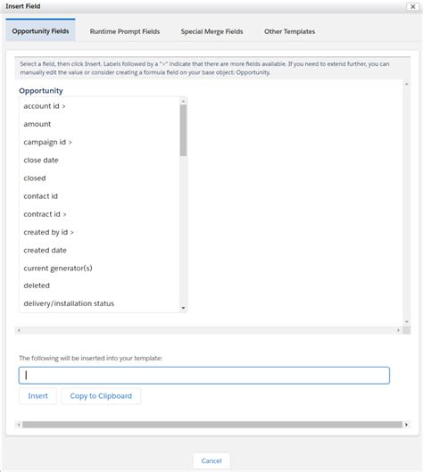 the template editor insert field button s docs for salesforce