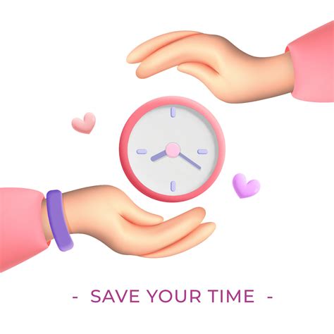 3d Vector Realistic Render Female Hands Holding Timer Clock Icon Save