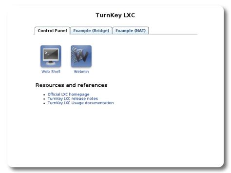 lxc turnkey control panel turnkey gnu linux