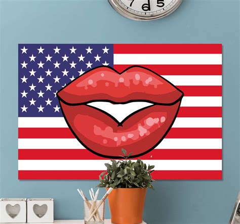 Cuadro Decorativo Moderno Bandera Americana Y Labios Pop Art Tenvinilo