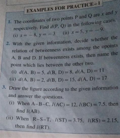 Examples For Practice 1 1 The Coordinates Of Two Points P And Q Are X An