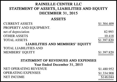 Rainelle Center Llc Statement Of Assets Liabilities And Equity West