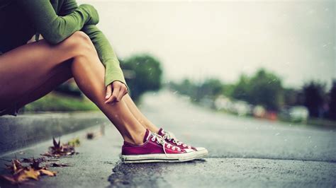 Wallpaper Leaves Women Model Red Legs Rain Photography Green