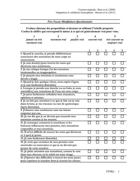 Ffmq 1 Five Facets Mindfulness Questionnaire Evaluez Lep