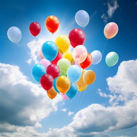 Premium Photo Colorful Balloons Float Between The Blue Sky And White