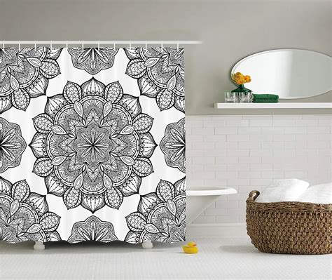 Mandala Shower Curtain Bohemian Hippie Celestial Look Floral Pattern