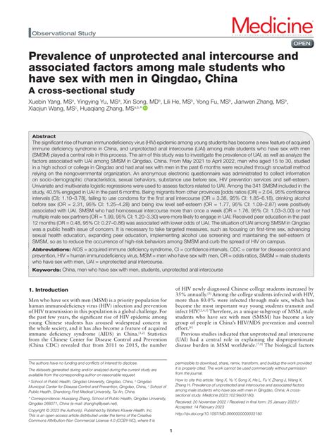 Pdf Prevalence Of Unprotected Anal Intercourse And Associated Factors