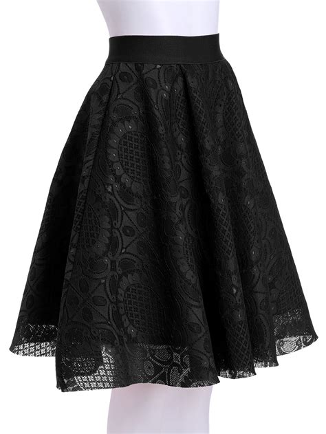 Black High Waist Lace Flare Skirt Shein Sheinside