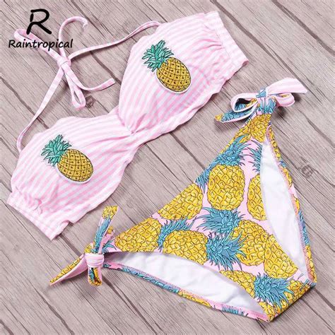 Raintropical 2019 Sexy High Neck Halter Floral Bikinis Women Swimsuit