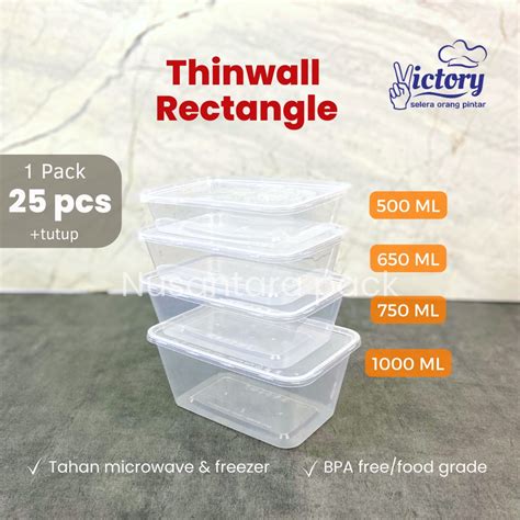 Jual Thinwall Rectangle 500ml 650ml 750ml 1000ml Victory Kotak Mkan