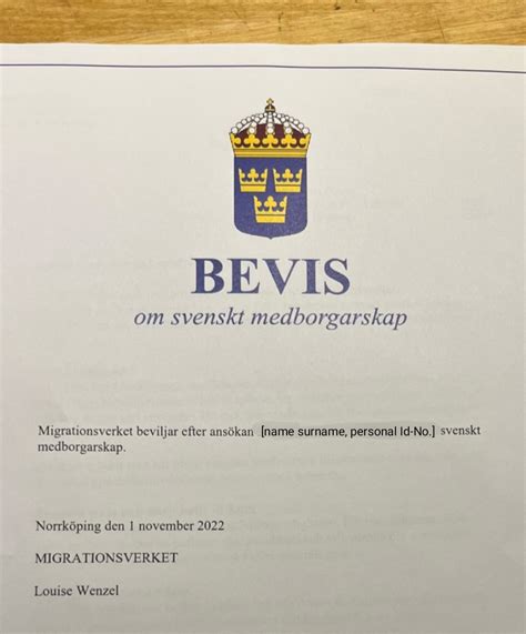 Swedish Certificate Of Citizenship Belongs To My Friend Who Recently