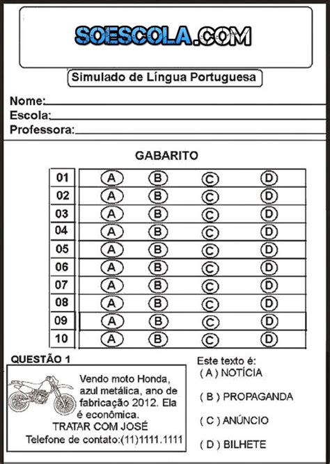 Simulado De Portugues Ano Ensino Fundamental Com Gabarito My Xxx Hot Girl