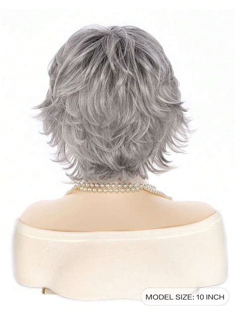 Ombre Gray Short Curly Pixie Cut Layered Synthetic Wig With Bangs