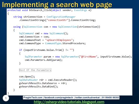 sql server and c video tutorial implement search web page using